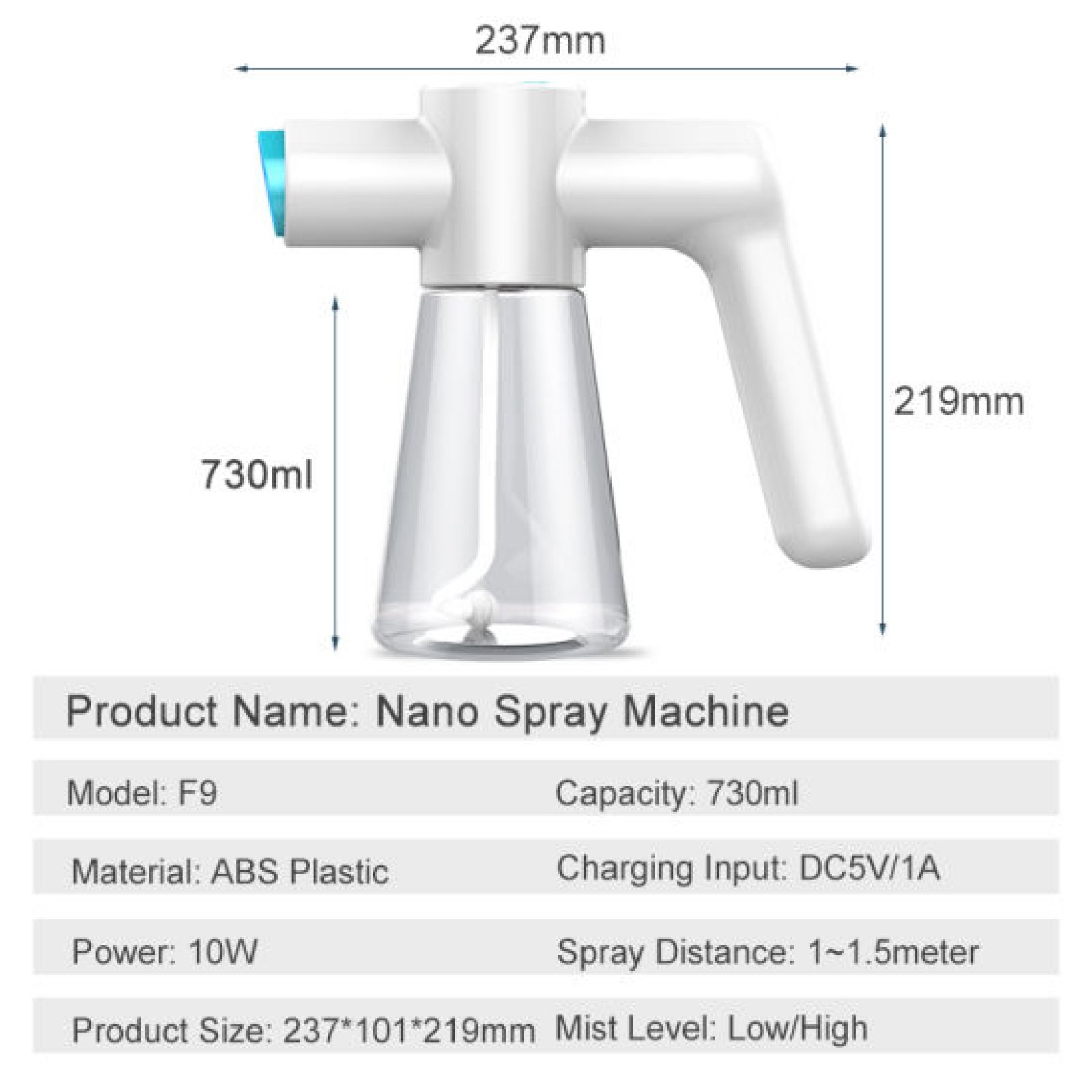 Máy khử khuẩn cầm tay Nano Mist Gray Gun F9 an toàn diệt sạch vi khuẩn